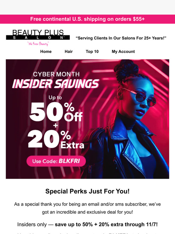 Beauty Plus Salon: Cyber Month Deals: Exclusive VIP Early Access! | Milled
