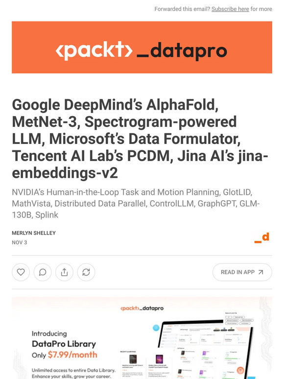 Packt: Google DeepMind’s AlphaFold, MetNet-3, Spectrogram-powered LLM, Microsoft’s Data ...