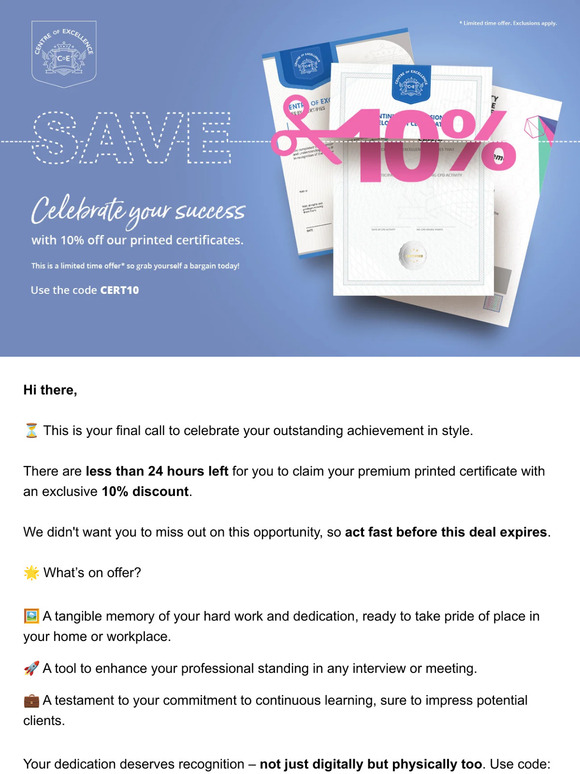 Centre of Excellence: 🕛 Time's almost up: your certificate awaits! | Milled