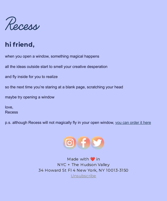 Recess: open your windows | Milled