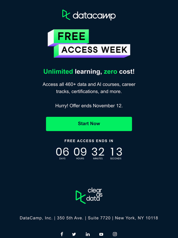 DataCamp: Congrats: Free Unlimited Access through Nov 12! | Milled
