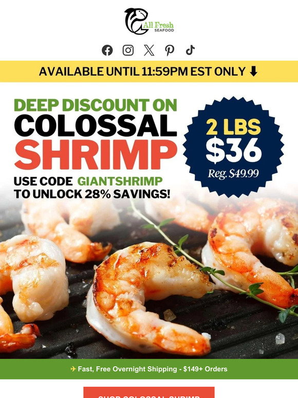 All Fresh Seafood: Deep Discount on 2 lbs of Colossal Shrimp 🍤 | Milled