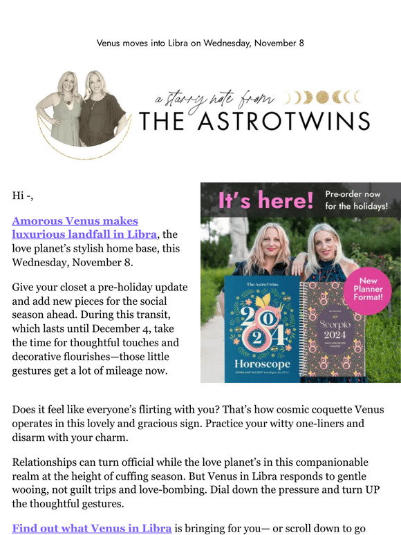 The AstroTwins: ⭐️ Venus moves into Libra ♎️ | Milled