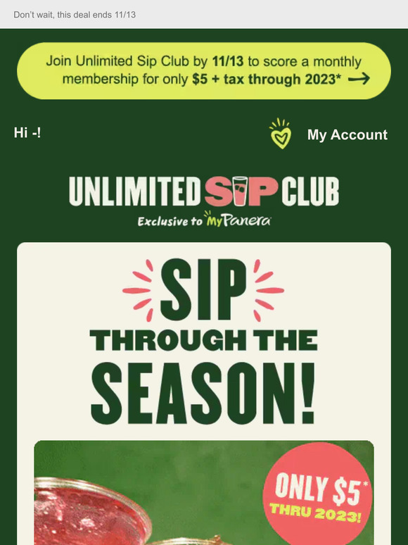 Panera Bread: 🥤 Sip for ONLY $5 through the end of the year🥤 | Milled
