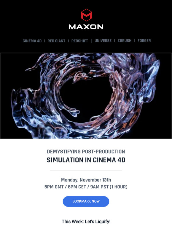 Maxon: ️FREE TRAINING | Mondays in November - Simulation in Cinema 4D | Milled