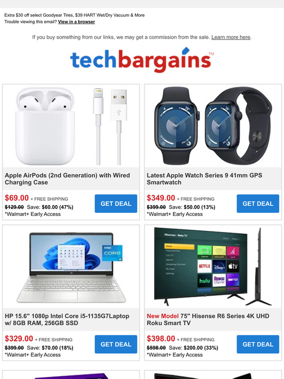TechBargains: Walmart Black Friday Deals: $69 AirPods, 75" 4K Roku ...