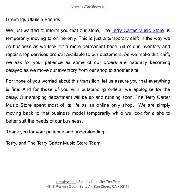 Uke Like The Pros: Special Terry Carter Music Store Announcement | Milled