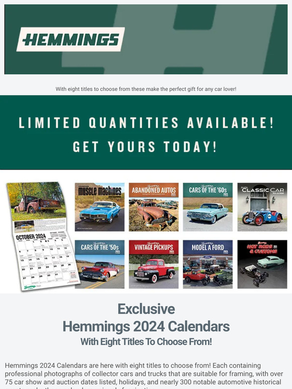 Hemmings: Hemmings 2024 Collector Car Calendars Are Here! Get yours ...