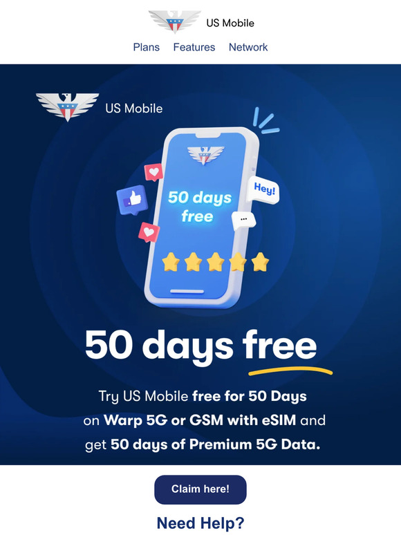 US Mobile: Get 50 days of service free... | Milled