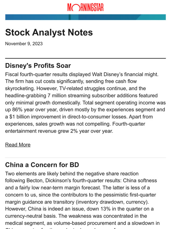 Morningstar Inc.: Disney, BD, Arm, National Grid, Take-Two, Fair Isaac ...