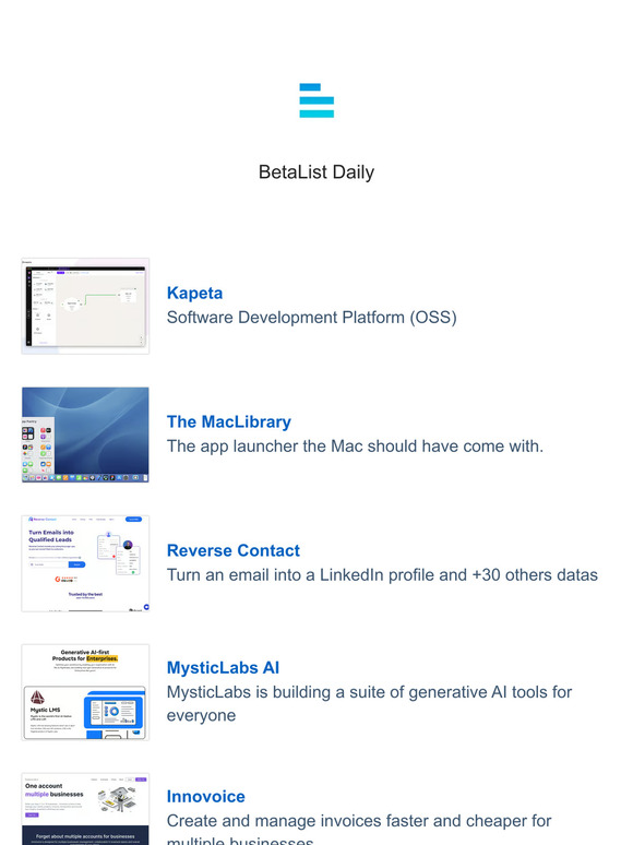 Betalist: The MacLibrary, Kapeta, MysticLabs AI, Reverse Contact, Upview, and more | Milled