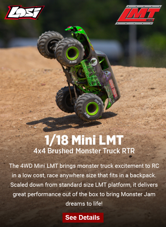 Tower Hobbies: New from LOSI 1/18 Mini LMT 4x4 RTR Brushed Monster Truck | Milled