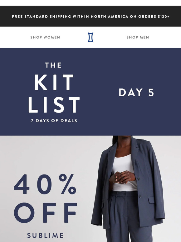 Kit and Ace: Kit List Day 5: 40% Off Sublime Collection | Milled