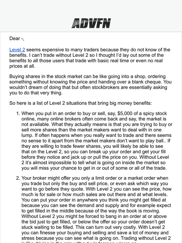 ADVFN: 5 money reasons you must try Level 2 | Milled