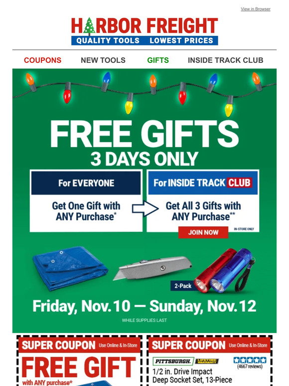 Harbor Freight: FREE GIFT WEEKEND! Choose from 3 Products. | Milled
