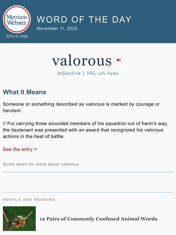Merriam-Webster: Valorous - plus, 12 Pairs of Commonly Confused Animal ...