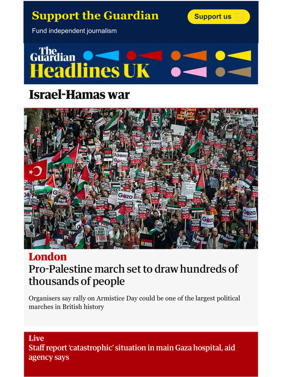 The Guardian: The Guardian Headlines: Pro-Palestine march in London set ...