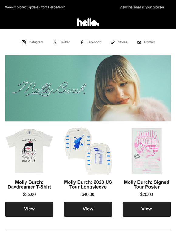 Hello Merch: 👀New stuff from Molly Burch, Los Bitchos, Mareux, Meat ...