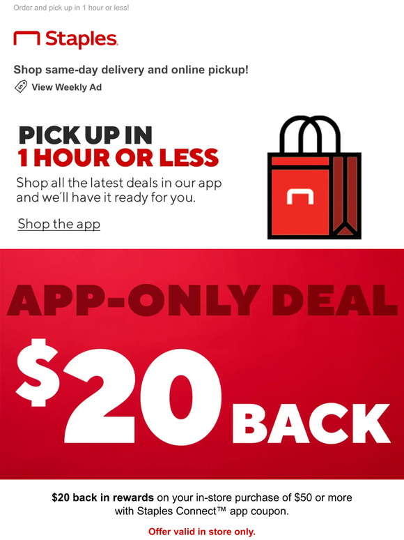 Staples: ⏰ $20 BACK STARTS NOW ⏰ | Milled