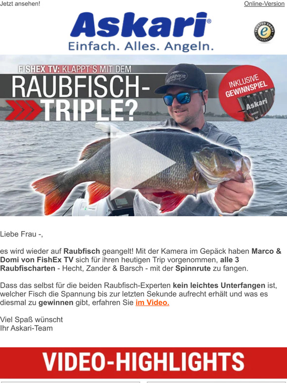 Askari: 🎥 NEU auf YouTube: Klappt's mit dem Raubfisch-Triple? | Milled