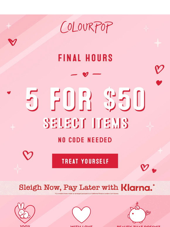 ColourPop: Last chance! 5 items for $50 💕 | Milled