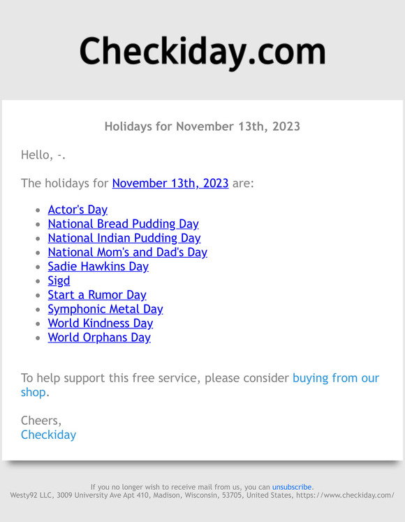 Checkiday: Holidays for November 13th, 2023! 📅🎉 | Milled