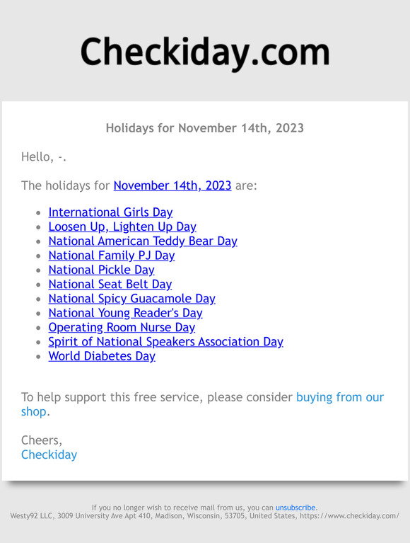 Checkiday: Holidays for November 14th, 2023! 📅🎉 | Milled