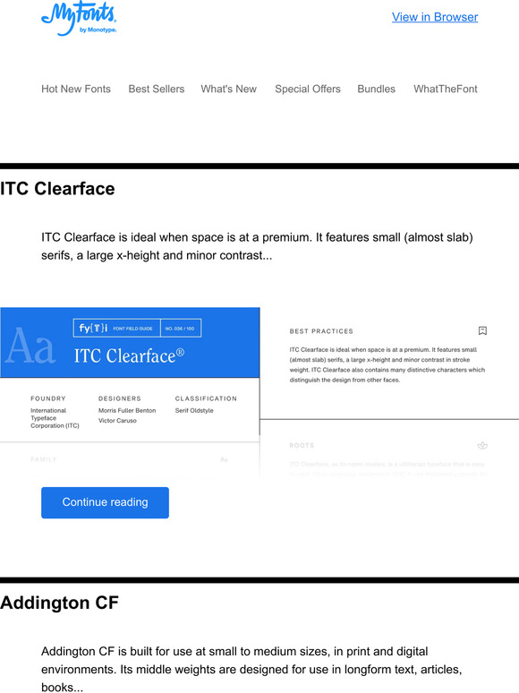 MyFonts: Learn all about ITC Clearface, Addington CF & Garino! | Milled