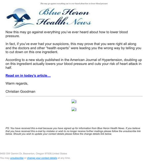 Blue Heron Health News: This “Bad” Ingredient Cuts Blood Pressure in ...