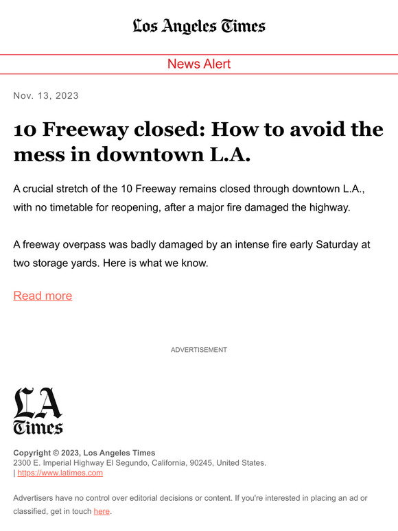 Los Angeles Times: 10 Freeway closed: How to avoid the mess in downtown ...