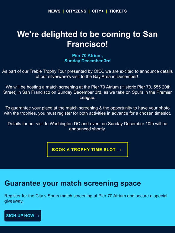 Manchester City: Treble Trophy Tour is coming to San Francisco! | Milled