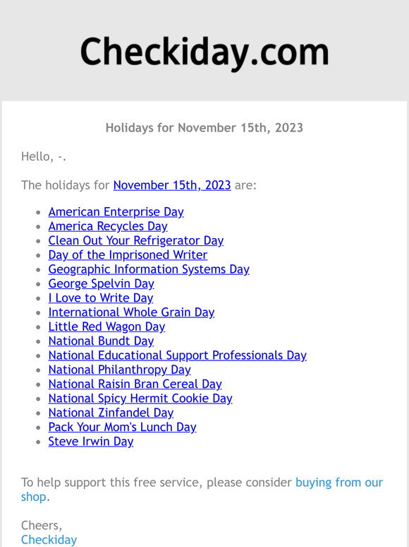 Checkiday: Holidays for November 15th, 2023! 📅🎉 | Milled