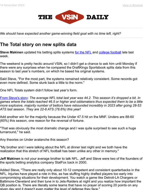 VSiN: MAC Is Back / Updated NFL Betting Splits Explained | Milled