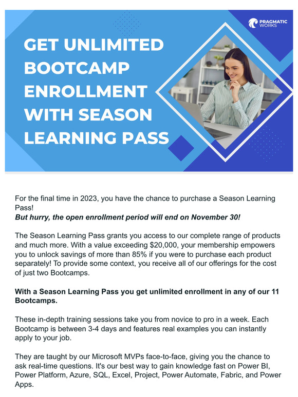 Pragmatic Works: Get Unlimited BootCamp Enrollment With A Season ...