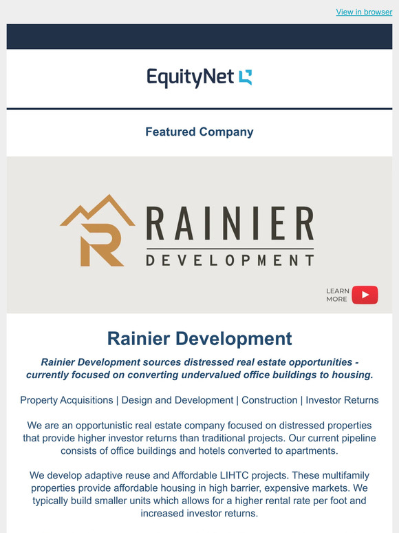 EquityNet: 🔨 Invest in Office-to-Housing Conversion | Rainier Development Has Raised Over $15M ...