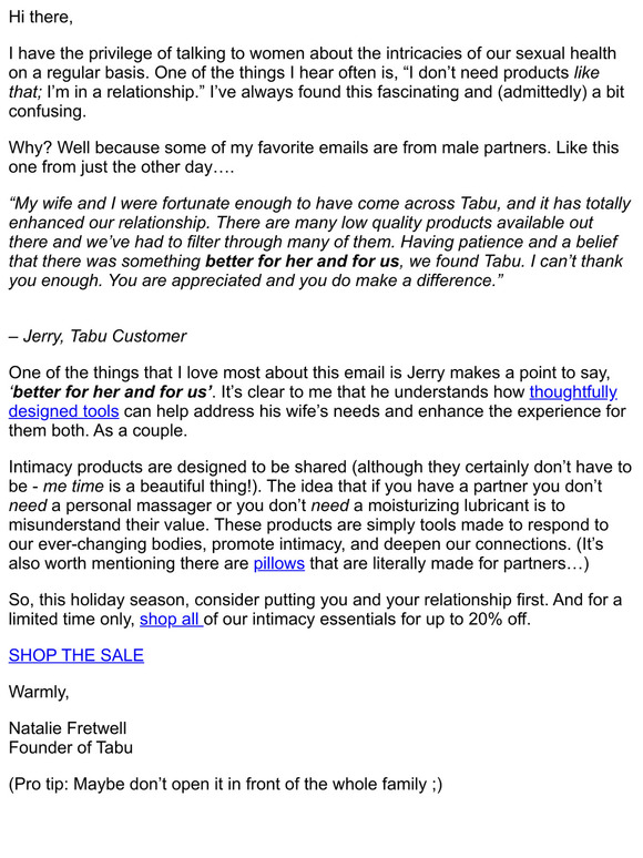 Tabu: “My wife and I thank you” - A hat tip to partners who understand ...