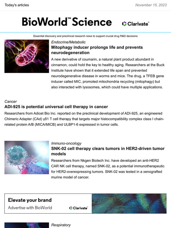 BioWorld: Mitophagy inducer prolongs life and prevents ...