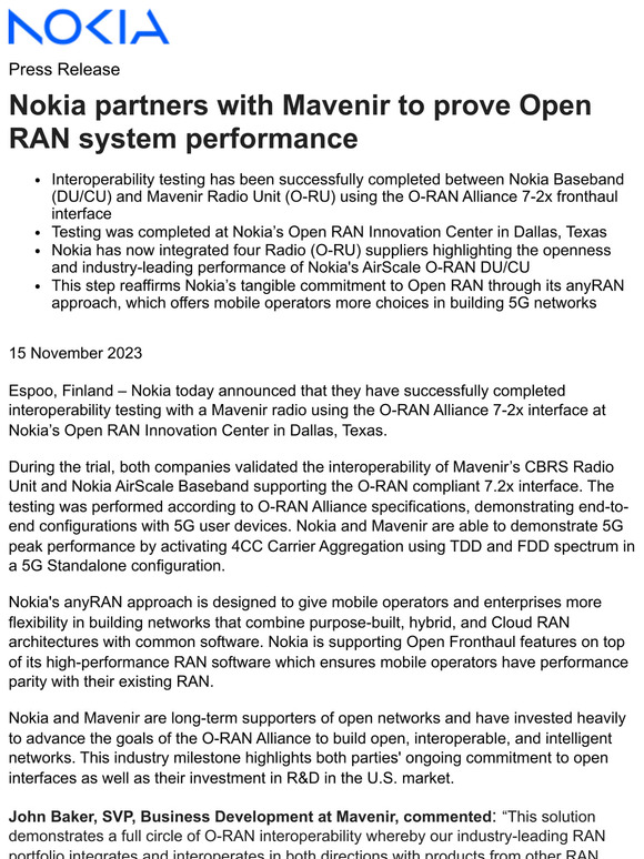 Withings: Nokia partners with Mavenir to prove Open RAN system performance | Milled