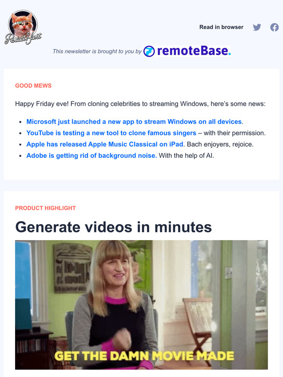 Product Hunt: 😺 Text to video is here | Milled