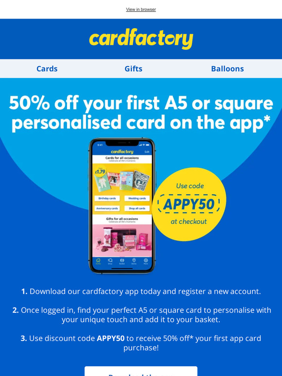 Card Factory: Download our app and save 50%! 📱 | Milled