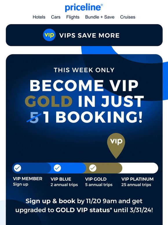 Priceline: Your VIP Early Access: Get instant Gold status | Milled