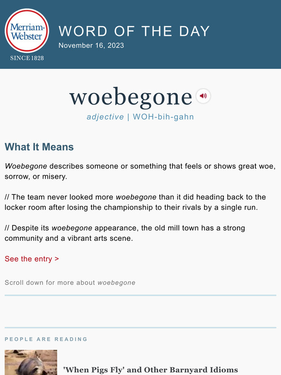 Merriam-Webster: Woebegone - plus, 'When Pigs Fly' and Other Barnyard ...