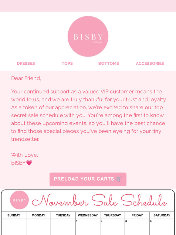 BISBY: 🚨 🤫 Top Secret Sale Schedule FOR YOUR EYES ONLY 🤫🚨 | Milled