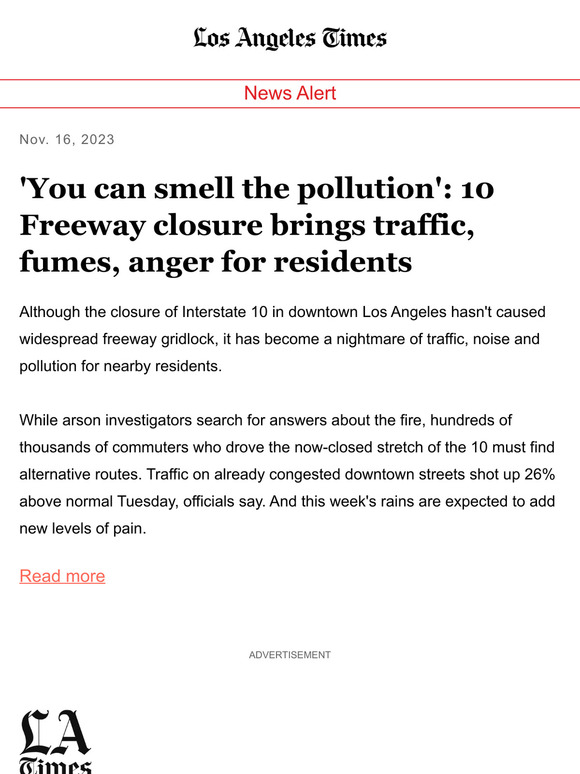 Los Angeles Times: ‘You can smell the pollution’: 10 Freeway closure ...