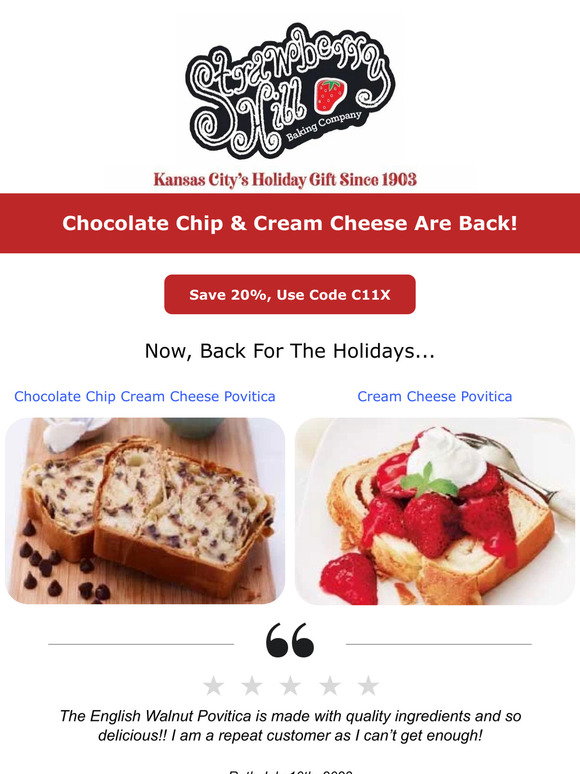 Strawberry Hill Baking Co: Chocolate Chip & Cream Cheese are Back! | Milled