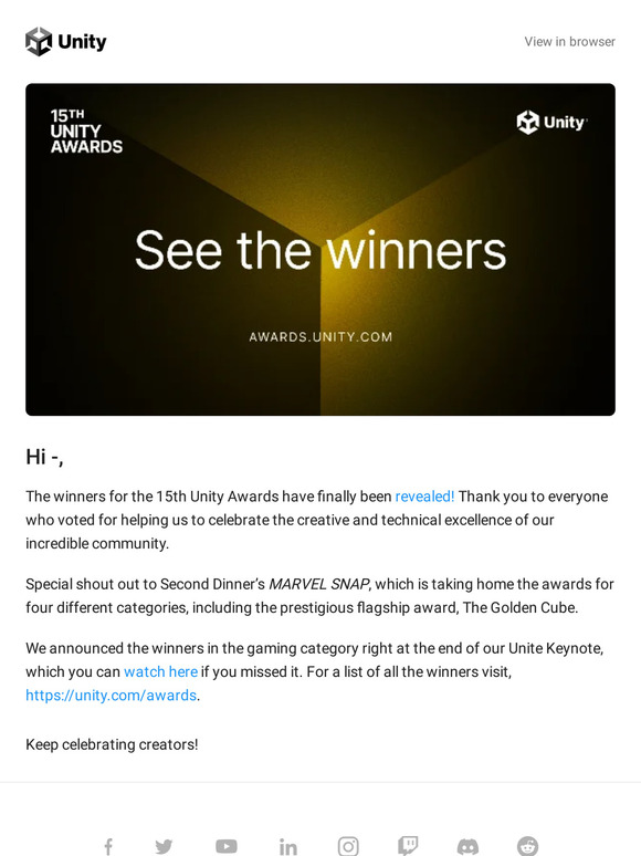Unity: The winners of the 15th Annual Unity Awards are… | Milled