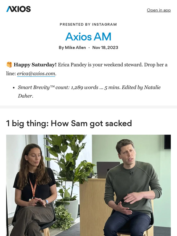 Axios: 🔎 Axios AM: How Sam got sacked | Milled