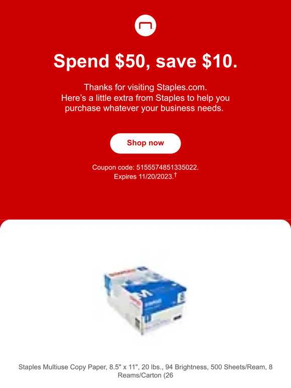 Staples: You’re in luck, here’s $10 off when you spend $50+. | Milled
