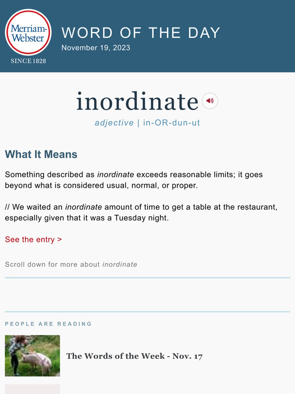 Spell It!: Inordinate - plus, The Words of the Week - Nov. 17 | Milled