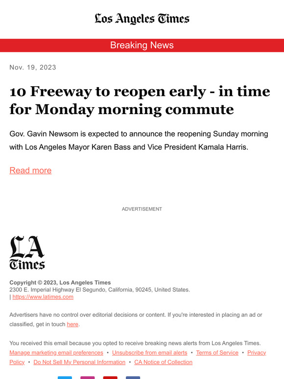 Los Angeles Times: Breaking News: 10 freeway to reopen in time for ...